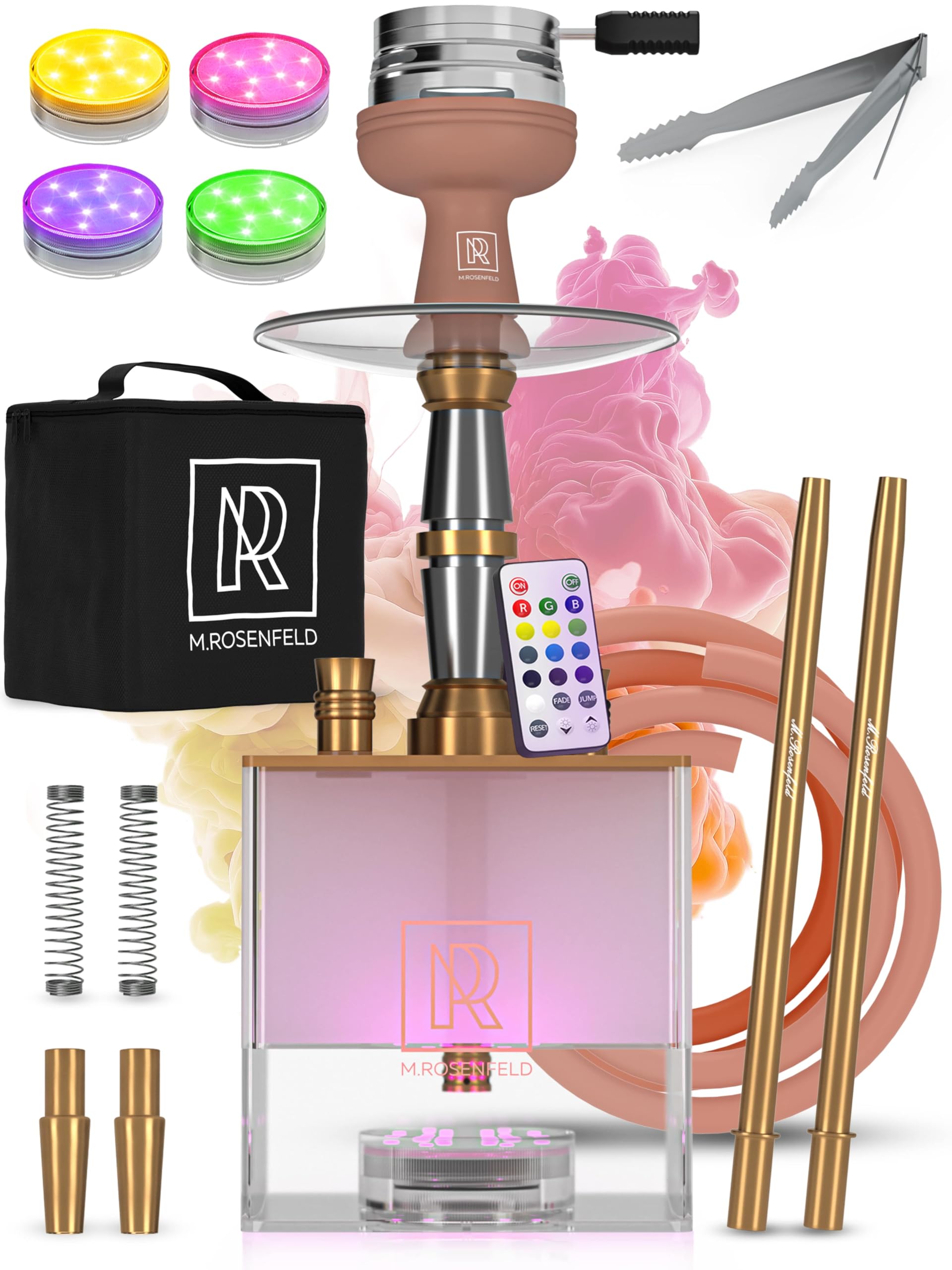 Amazon.com: Rose Gold Hookah Set 2 Hose - YADO Square Hookah To Go with ...