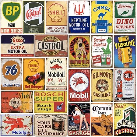 Amazon.com: Tin Signs 35 Pieces Reproduced Vintage, Gas Oil Retro ...