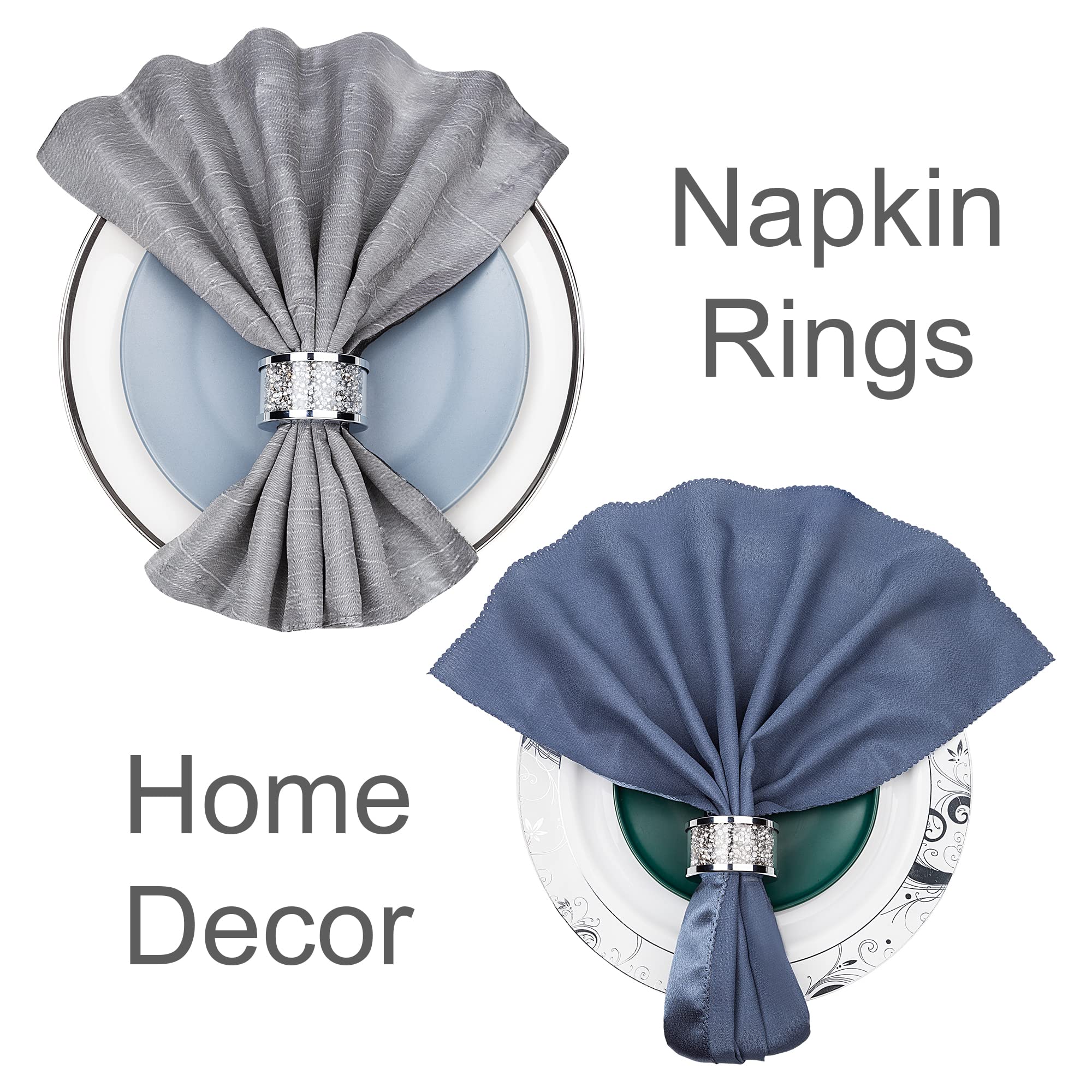 SHYFOY Silver Diamond Napkin Ring Set of 12 Pieces, Crystal Glass ...