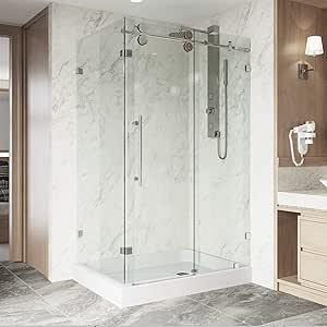 VIGO Winslow 36 in. L x 48 in. W x 79 in. H Frameless Sliding Rectangle Shower Enclosure Kit in ...