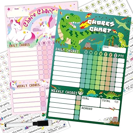 Amazon.com: 2 Packs Unicorn and Dinosaurs Magnetic Chores Chart for ...