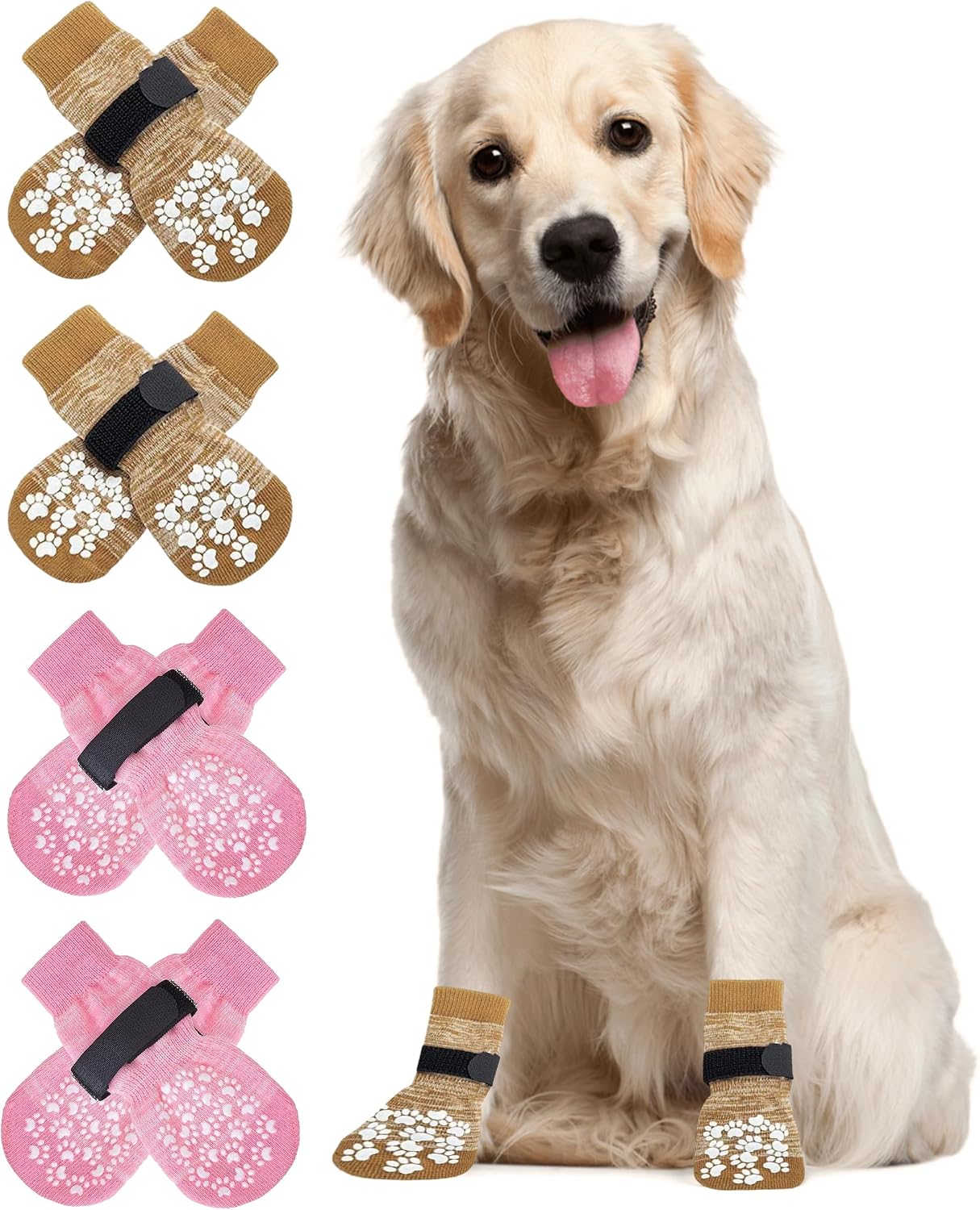 Pushiibee 4 Pairs Anti-Slip Dog Socks, 2 Colors Dog Socks with ...
