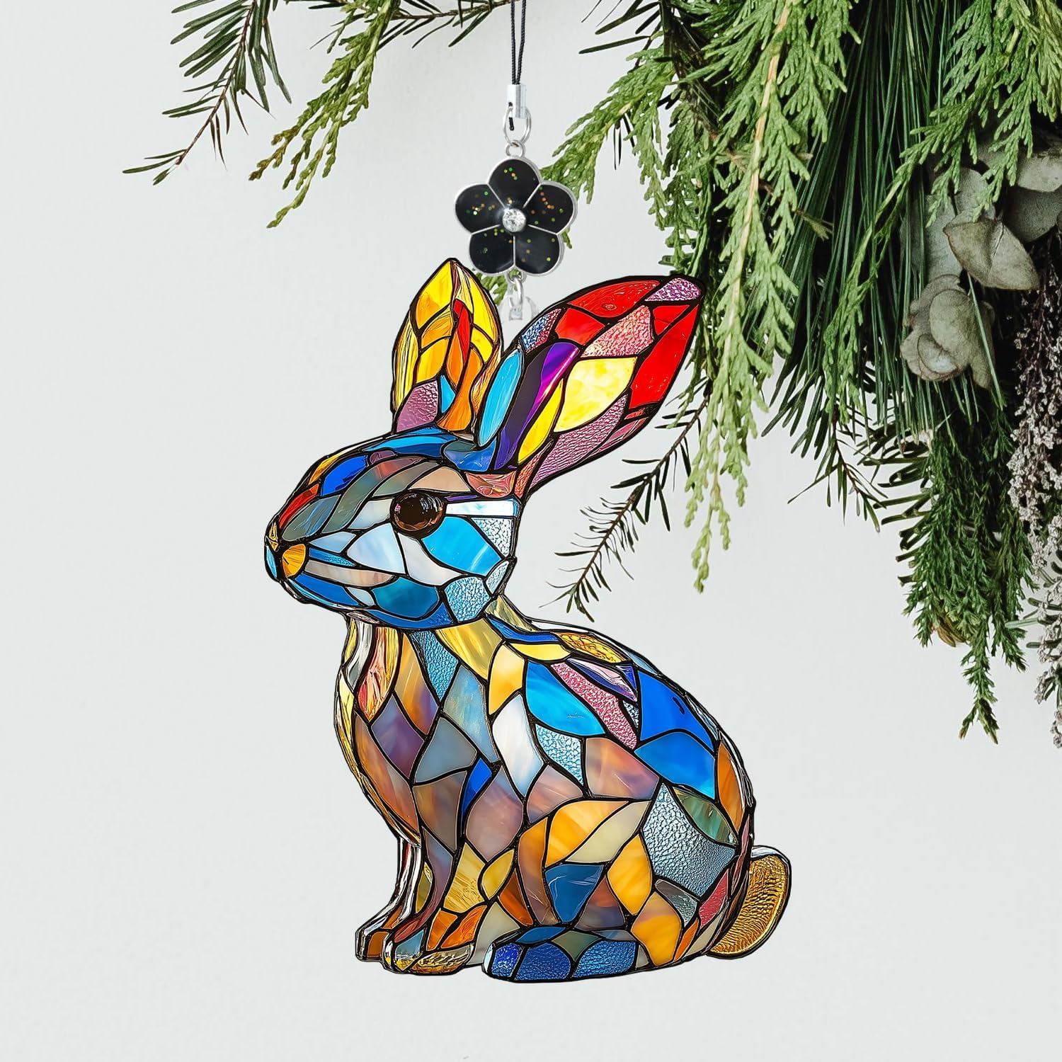 Amazon.com: Rabbit Stained Glass Style Ornament, Acrylic Window Hanging ...