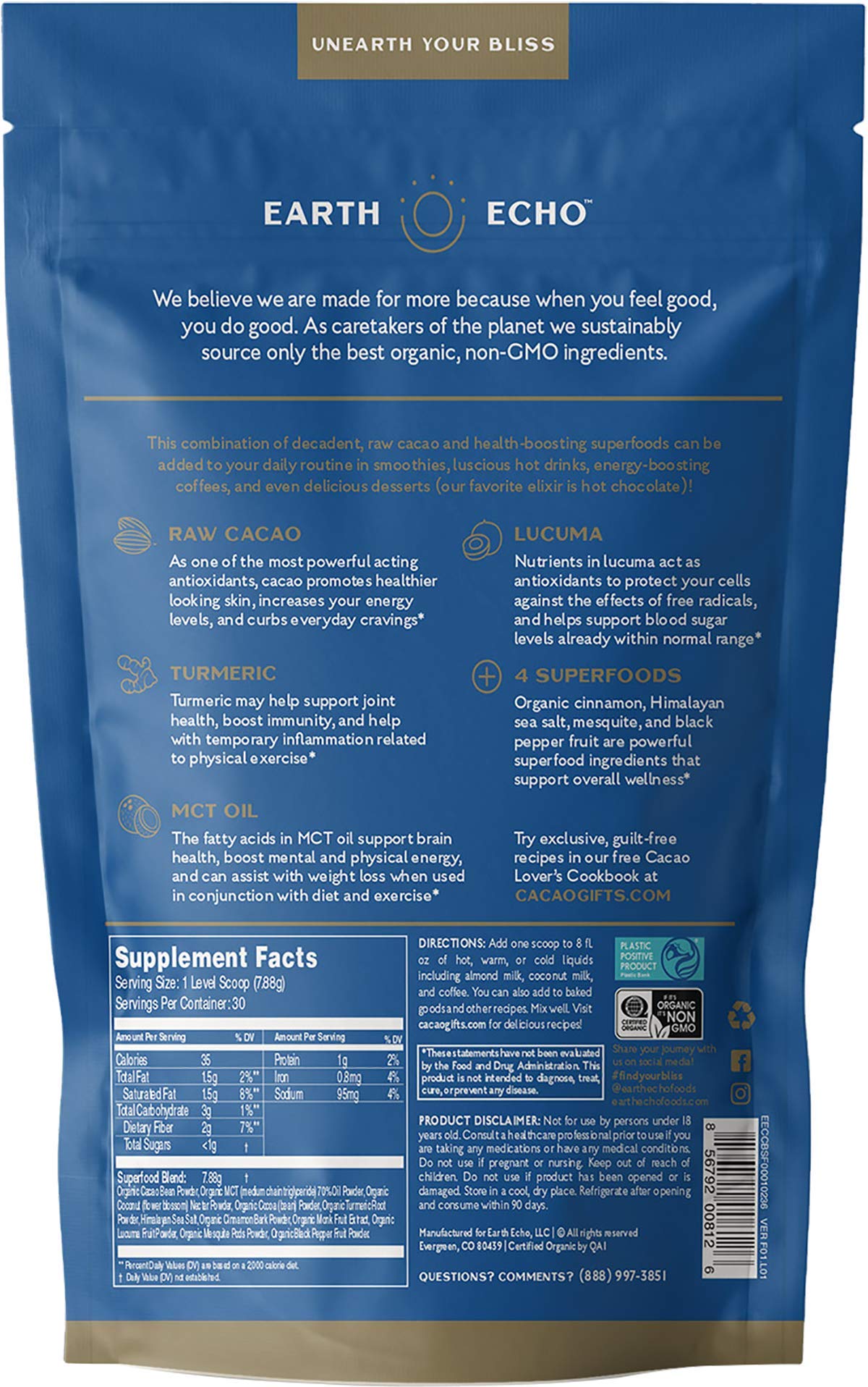 Buy Earth Echo: Cacao Bliss - Organic Chocolate Powder Mix with ...