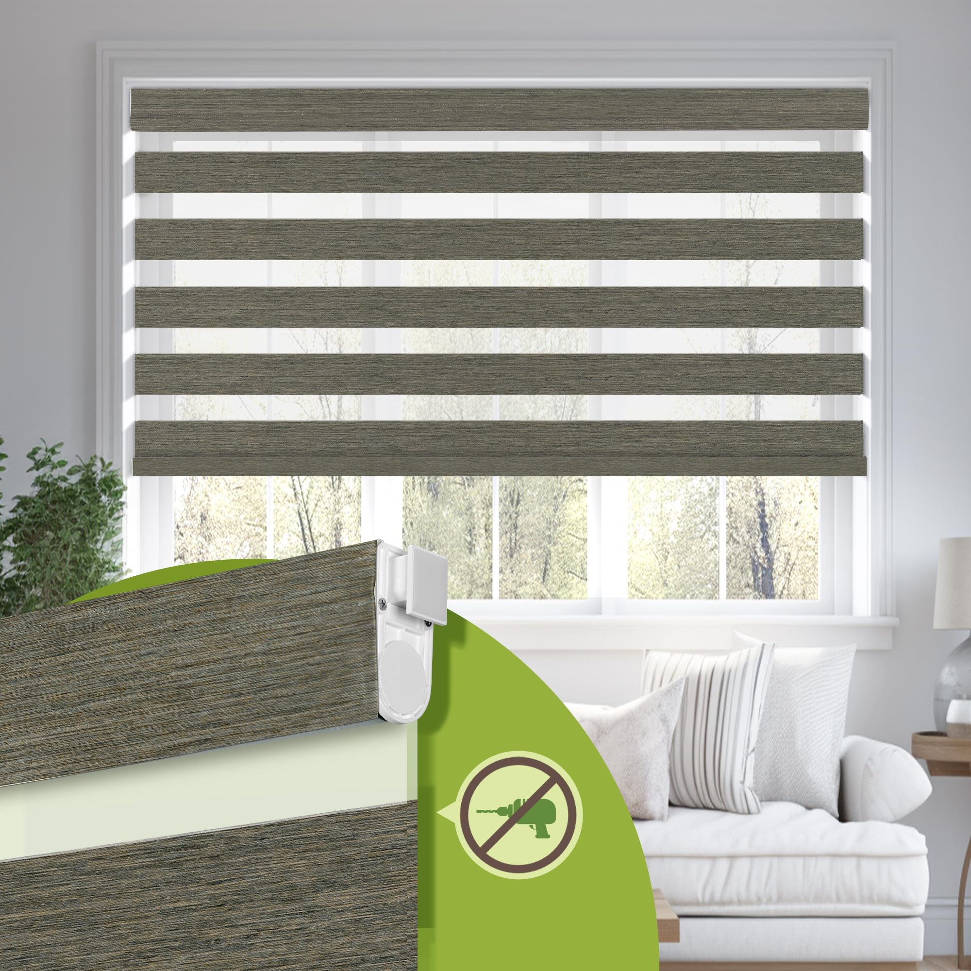 Amazon.com: MoDanCeQ No Drill No Tools Cordless Dual Layer Zebra Blinds ...