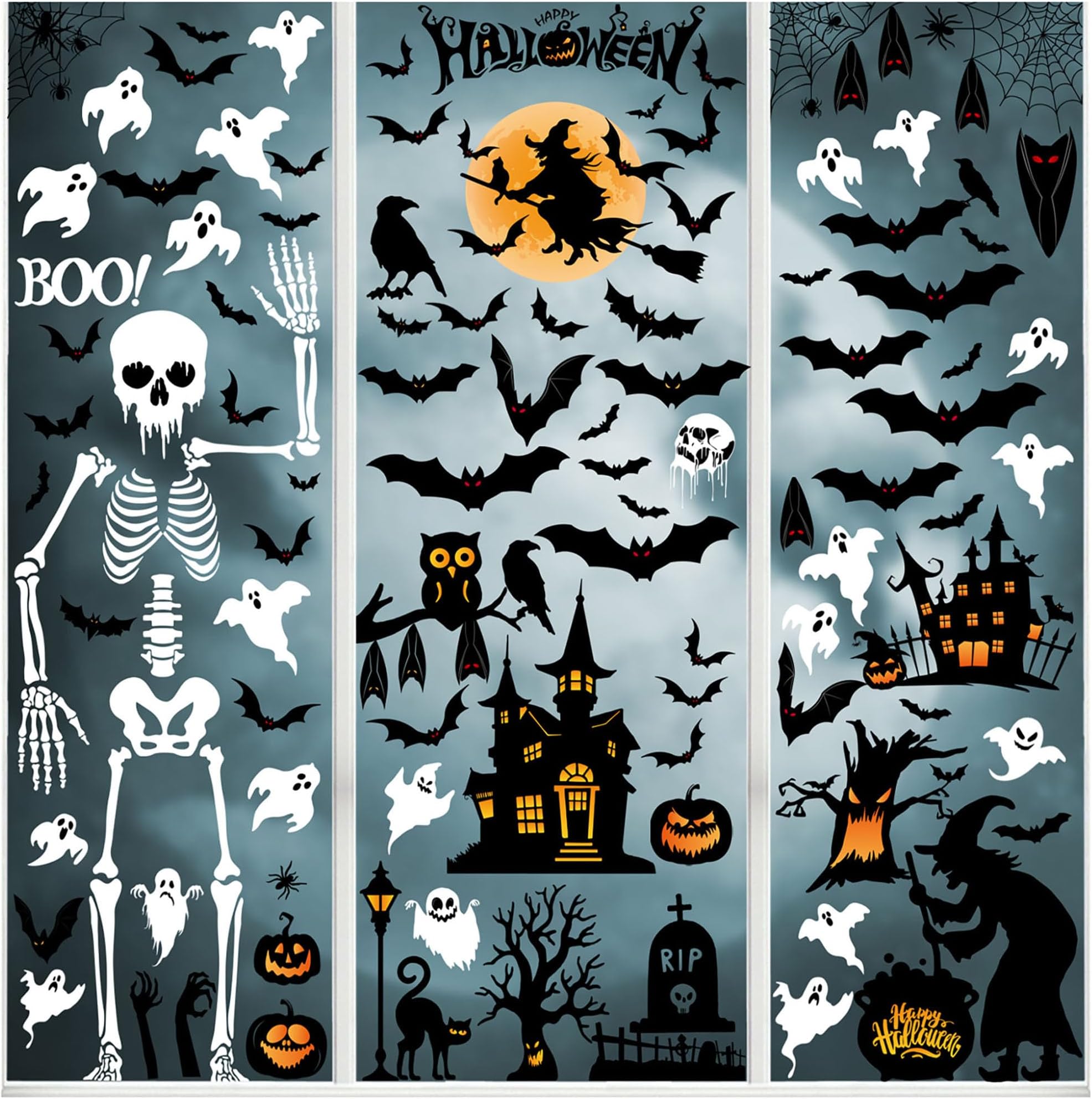 Amazon.com: 12 Sheets Big Size Window Clings Halloween Window Clings ...