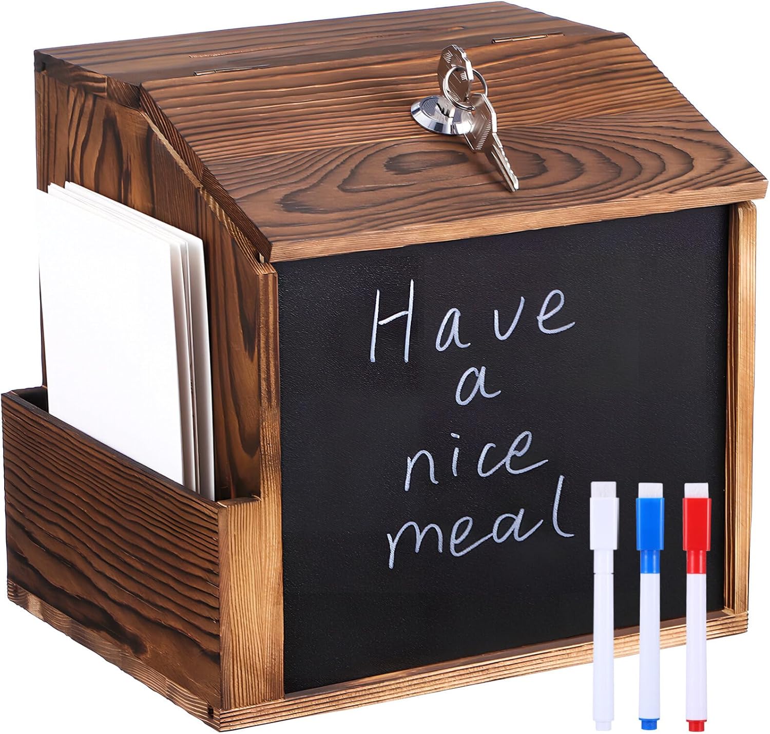 Wooden Suggestion Box Lockable Suggestion Box Wall Mount with Lock Side ...