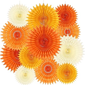 Amazon.com: BestoFun 12PCS Orange Paper Fans Fall Party Decorations ...
