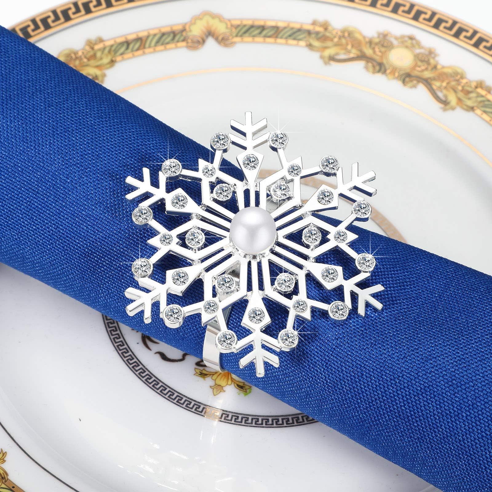 Amazon.com: Christmas Napkin Ring Snowflake Napkin Rings Holder Buckle ...