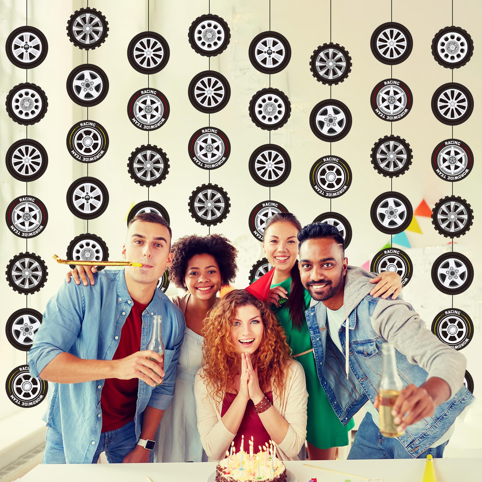 Snapklik.com : 8 Pieces Race Car Party Decorations Wheel Tire Garland ...