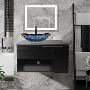 Amazon.com: SOLIDEE 28 Inch Black Floating Bathroom Vanity with 1-Door ...