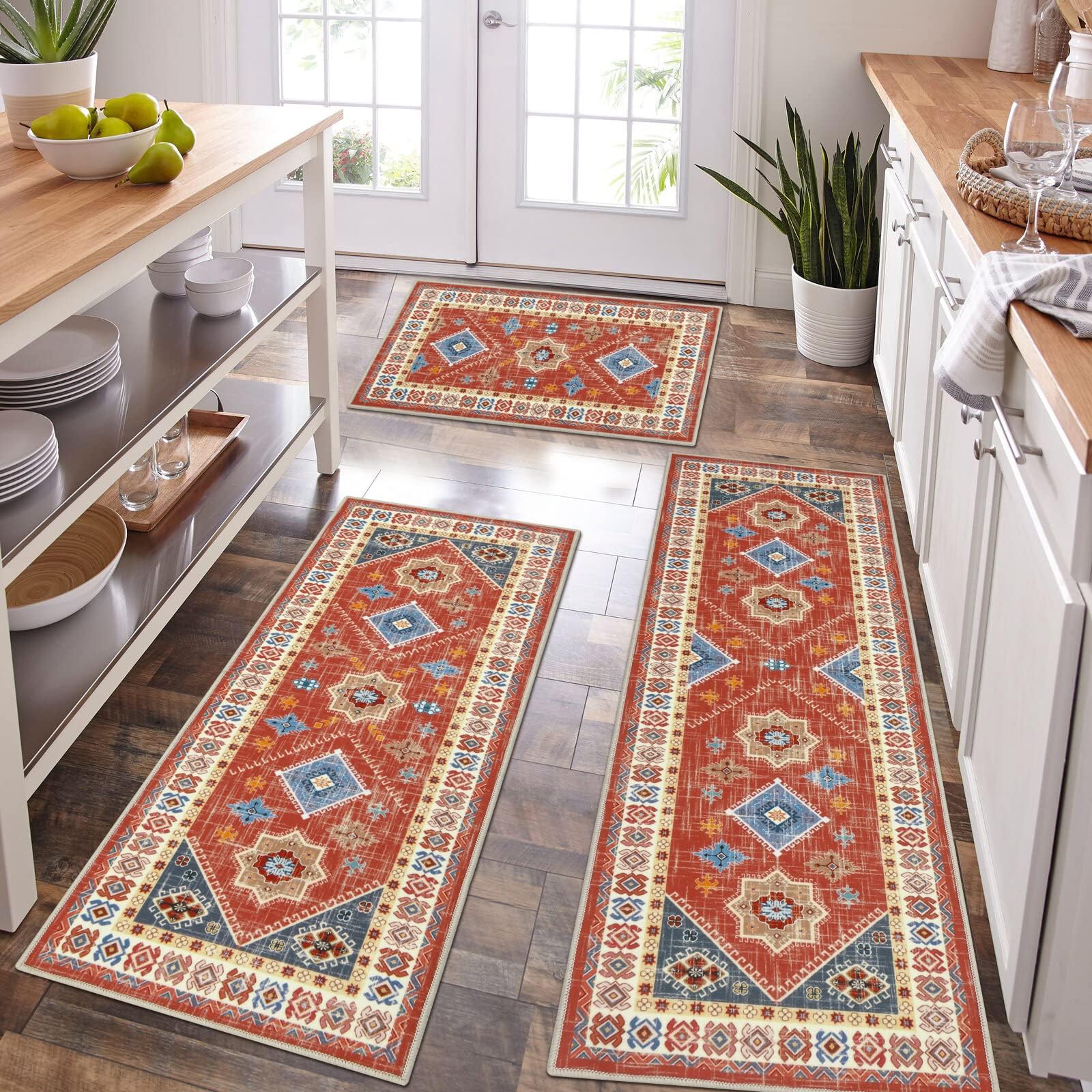 Amazon.com: HEBE Kitchen Rug Sets 2 Piece with Runner Non Slip Kitchen ...