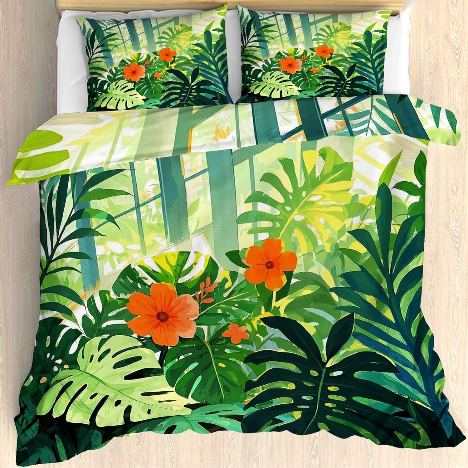 Amazon.com: Monstera Duvet Cover King Size, Palm Leaves Comforter Cover ...