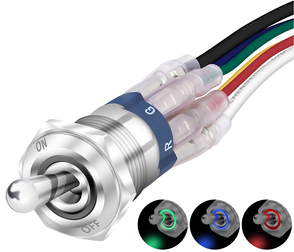 Watch DaierTek 12V Waterproof Toggle Switch RGB Triple LED ﹙Red Green ...