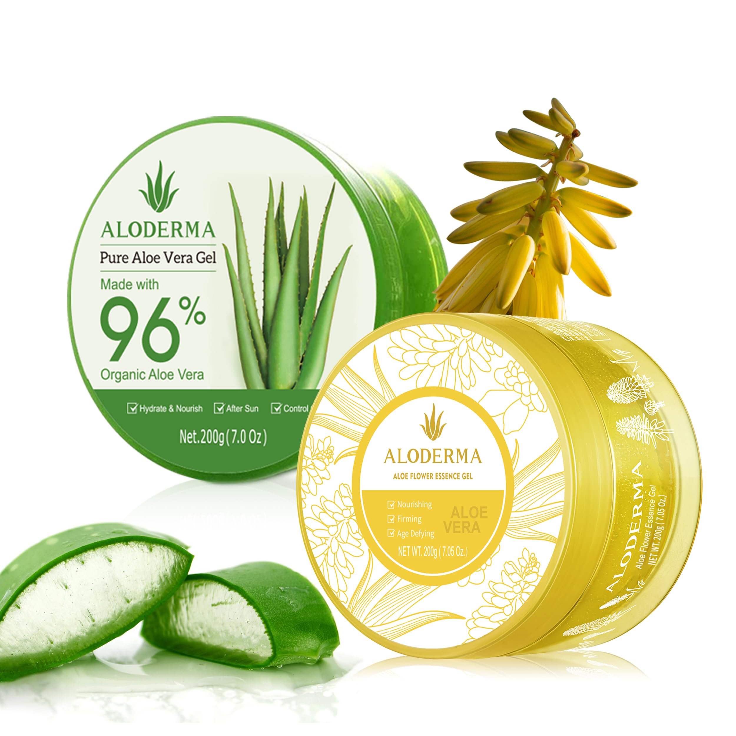 Amazon.com : Aloderma Aloe Vera Gel Set 2 Pack - Aloe Flower Essence ...