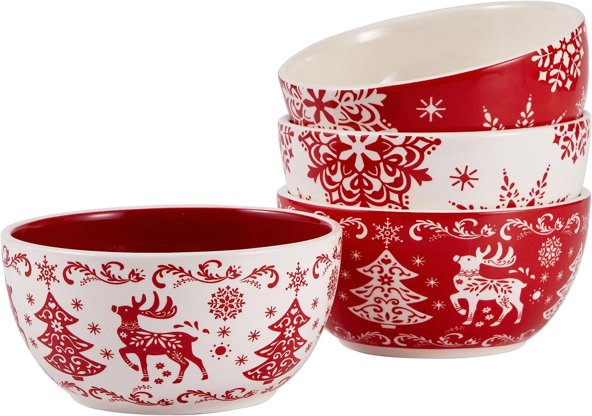 Amazon.com | Bico Holly Jolly Ceramic Cereal Bowls Set of 4, 26oz, for ...