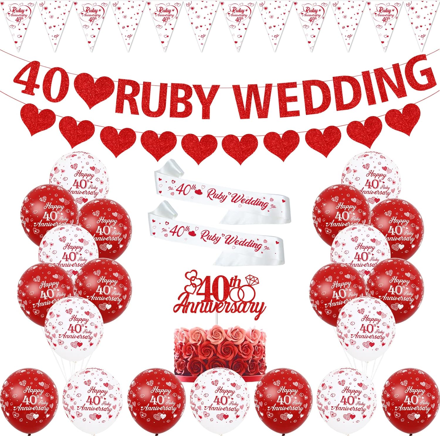 Amazon.com: JOYMEMO 40th Wedding Anniversary Decorations Ruby 40th ...