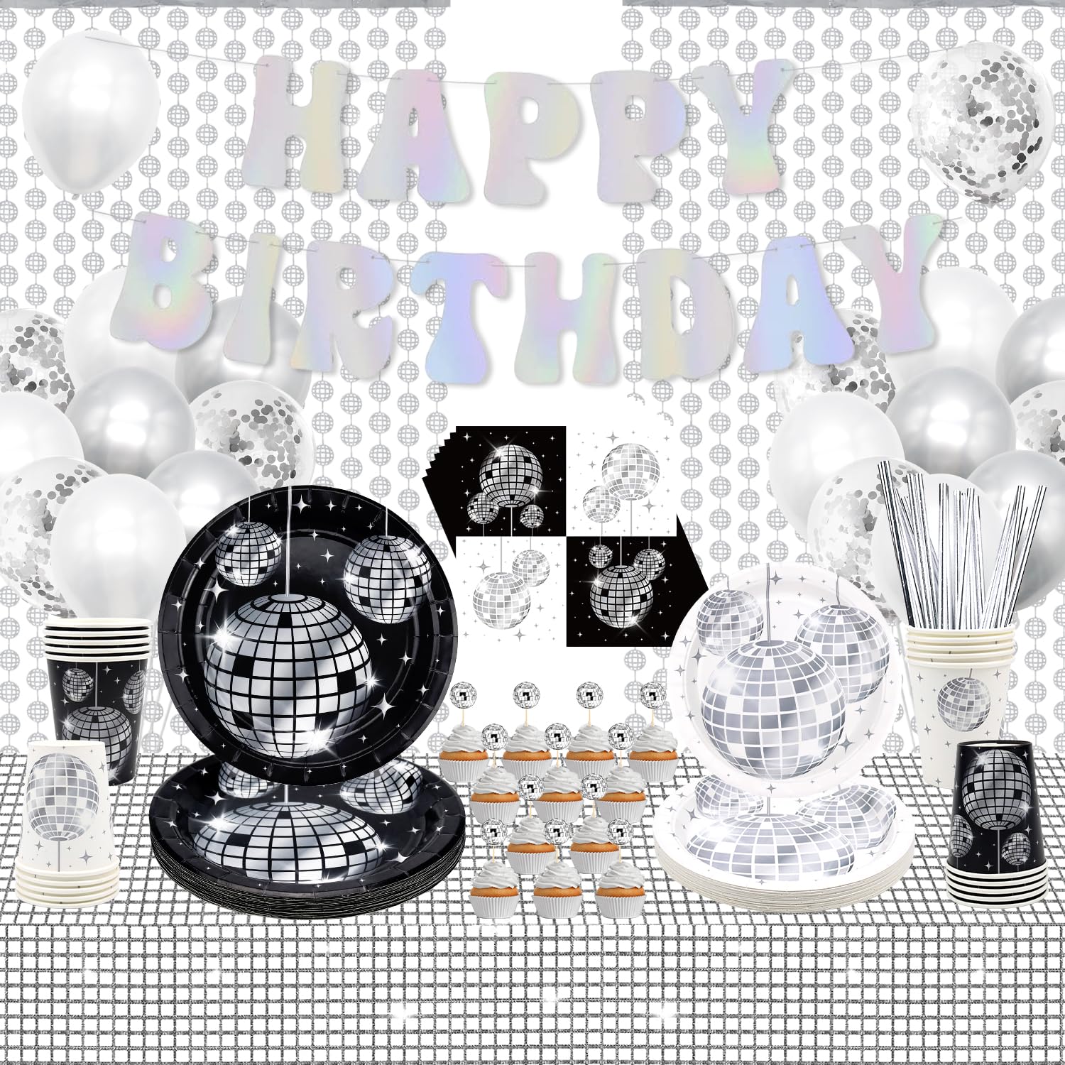 70s Disco Party Supplies Tableware, Includes Banners, Plates, Cupcake ...