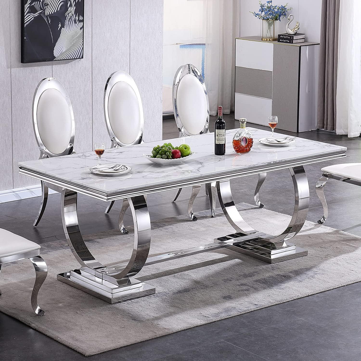 Amazon.com - 70" Modern Dining Table, Modern Marble Rectangular Dining ...
