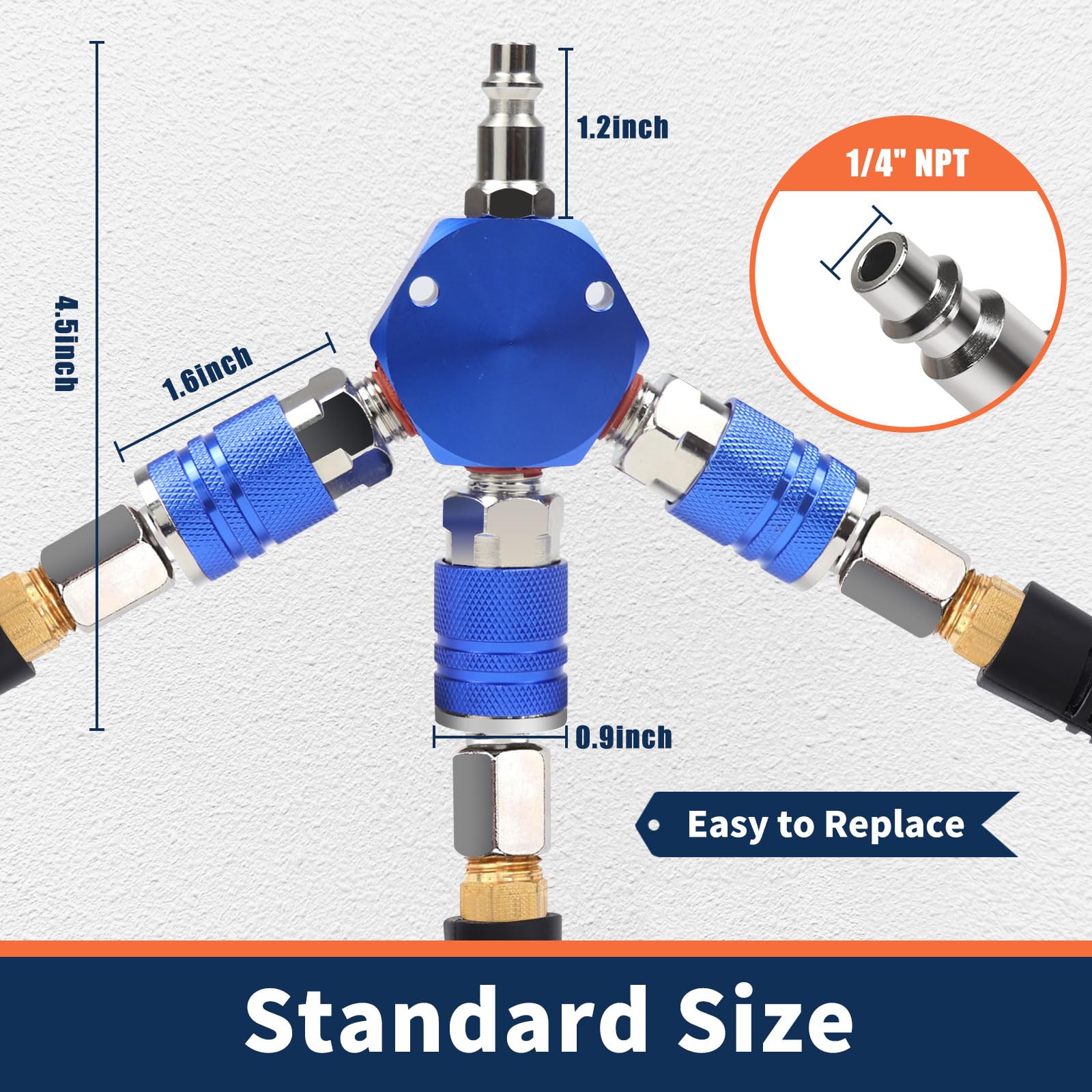 Snapklik.com : Non Rust 3 Way Air Hose Splitter 1/4 NPT Coupler Blue ...