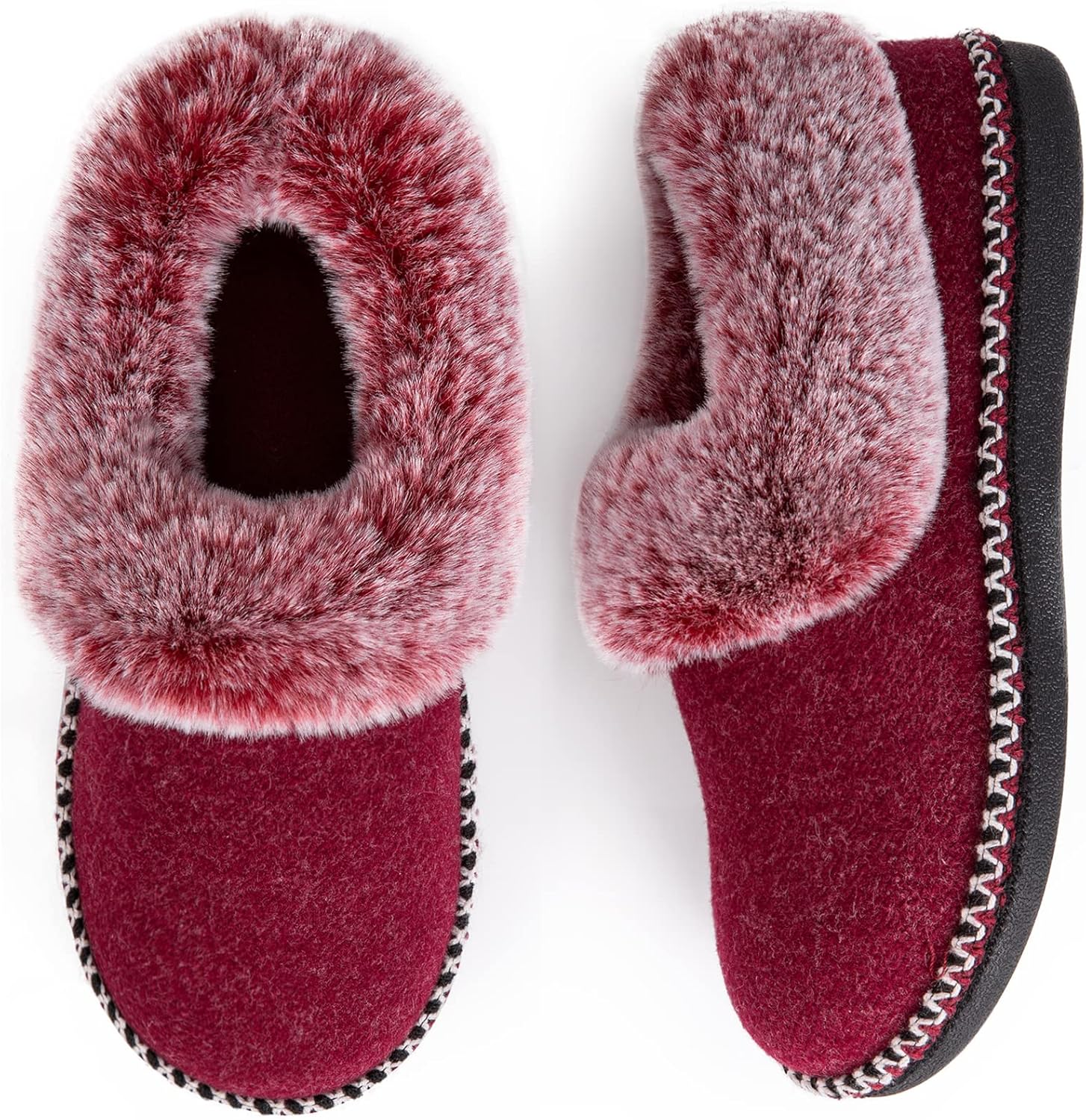 EverFoams Luxury Wool Slippers for Women with Fluffy Faux Fur Collar ...