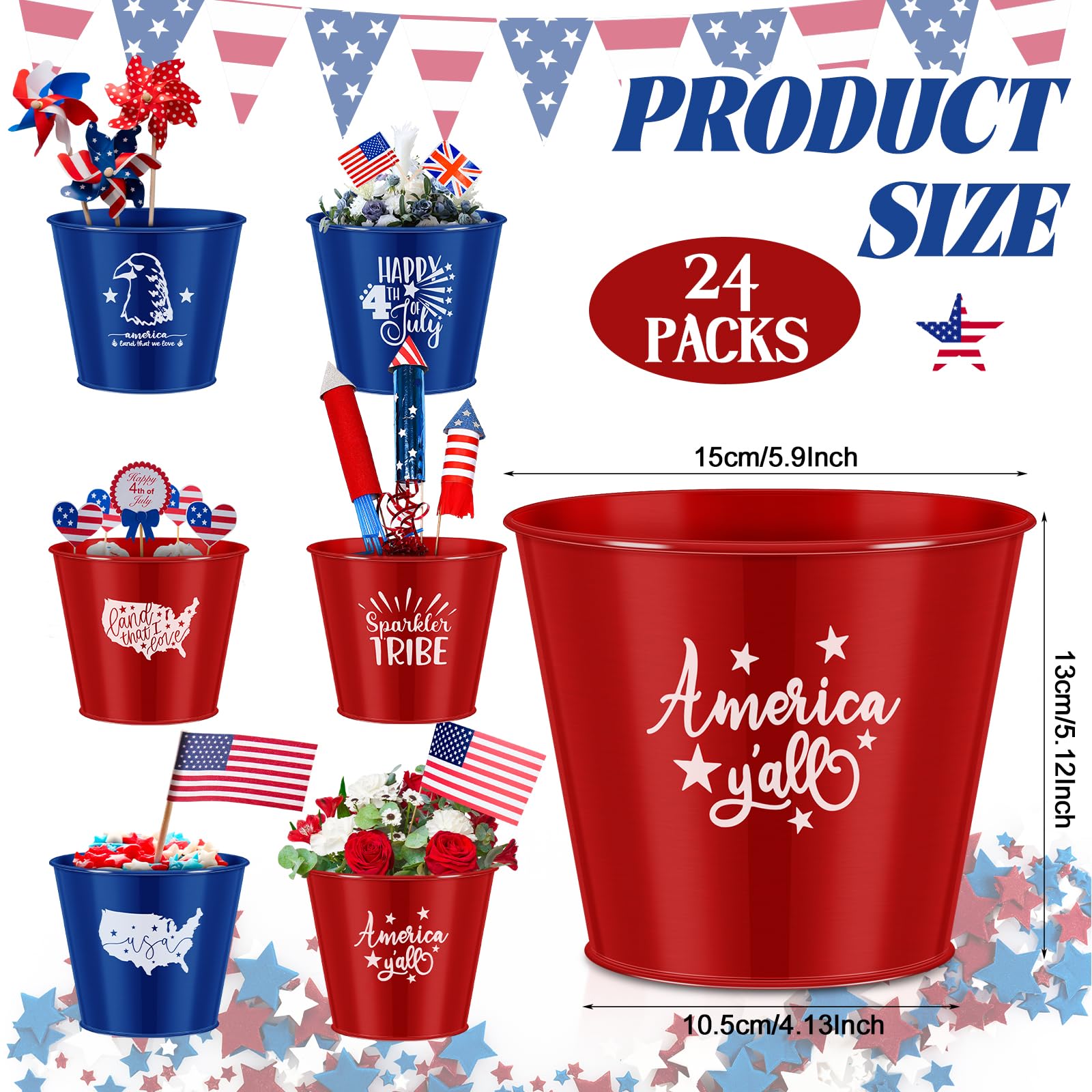 Snapklik.com : 12 Pcs 4th Of July Patriotic American Flag Buckets Mini ...
