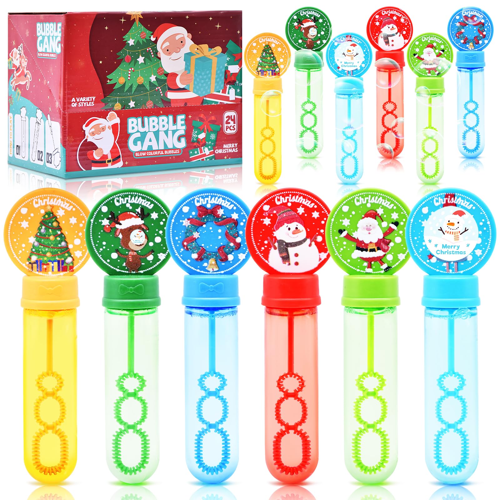Amazon.com: 24 Pack Christmas Bubble Wands for Kids - Holiday Themed ...