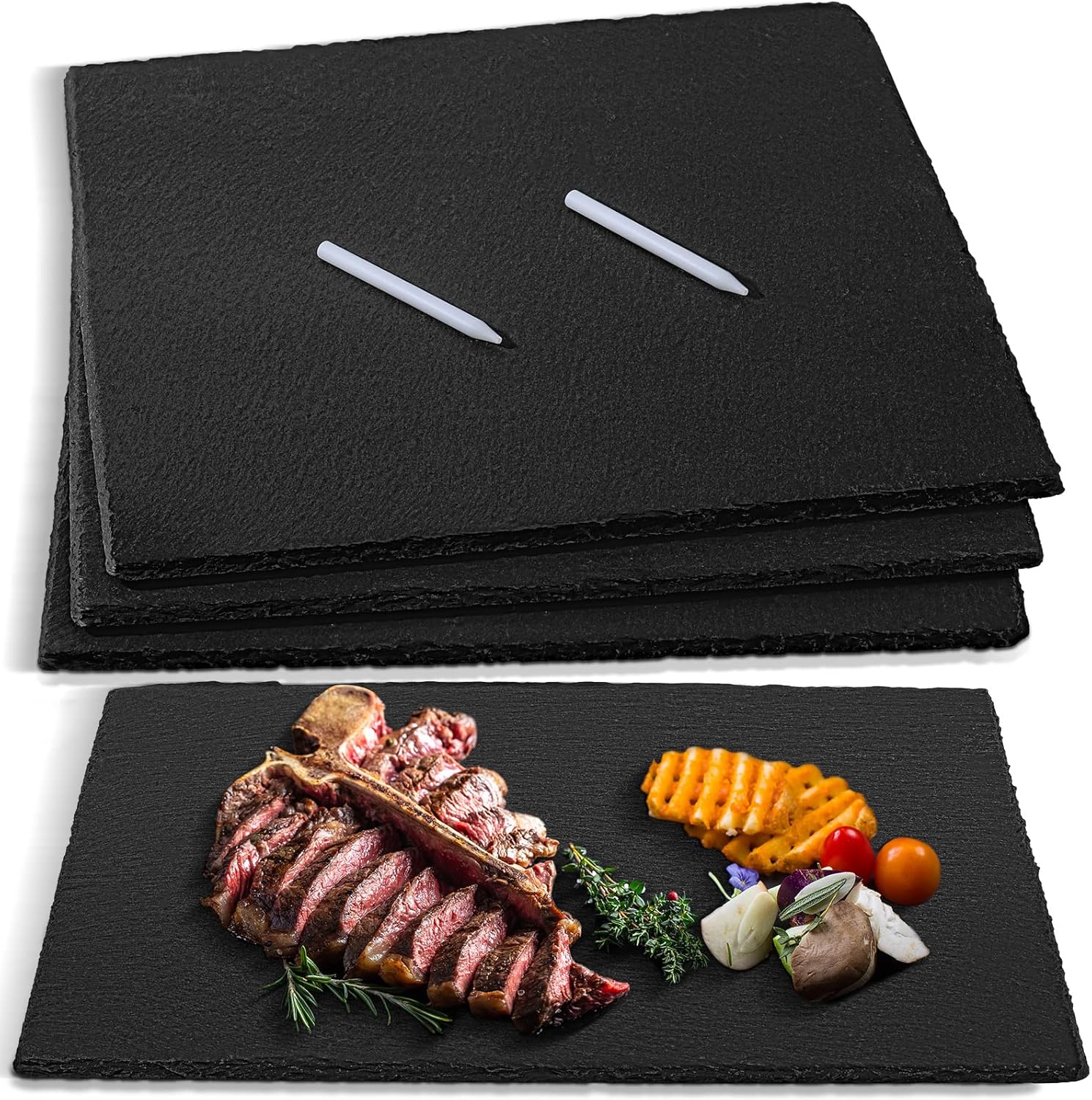 Amazon.com | meekoo 4 Pack Large Slate Charcuterie Boards Black Slate ...