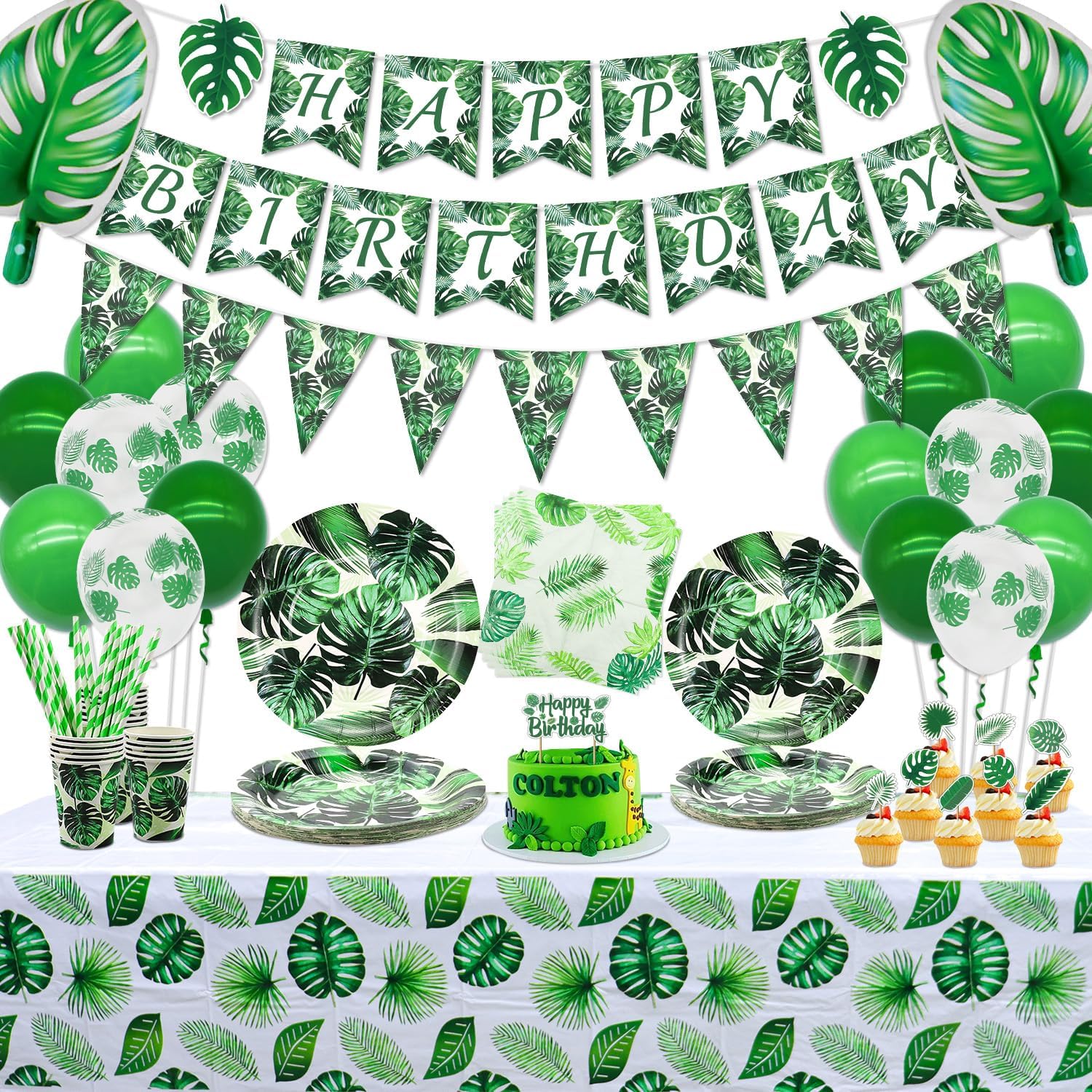 Tropical Palm Leaf Party Supplies - Hawaiian Luau Party Decorations Set ...