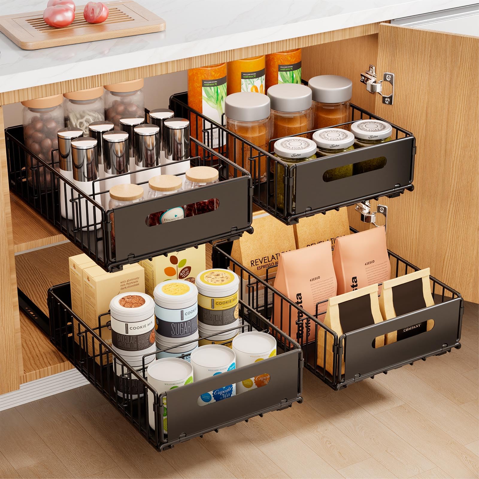 Amazon.com: 2 Pcs Pull Out Cabinet Organizer with 2 Adjustable Dividers ...