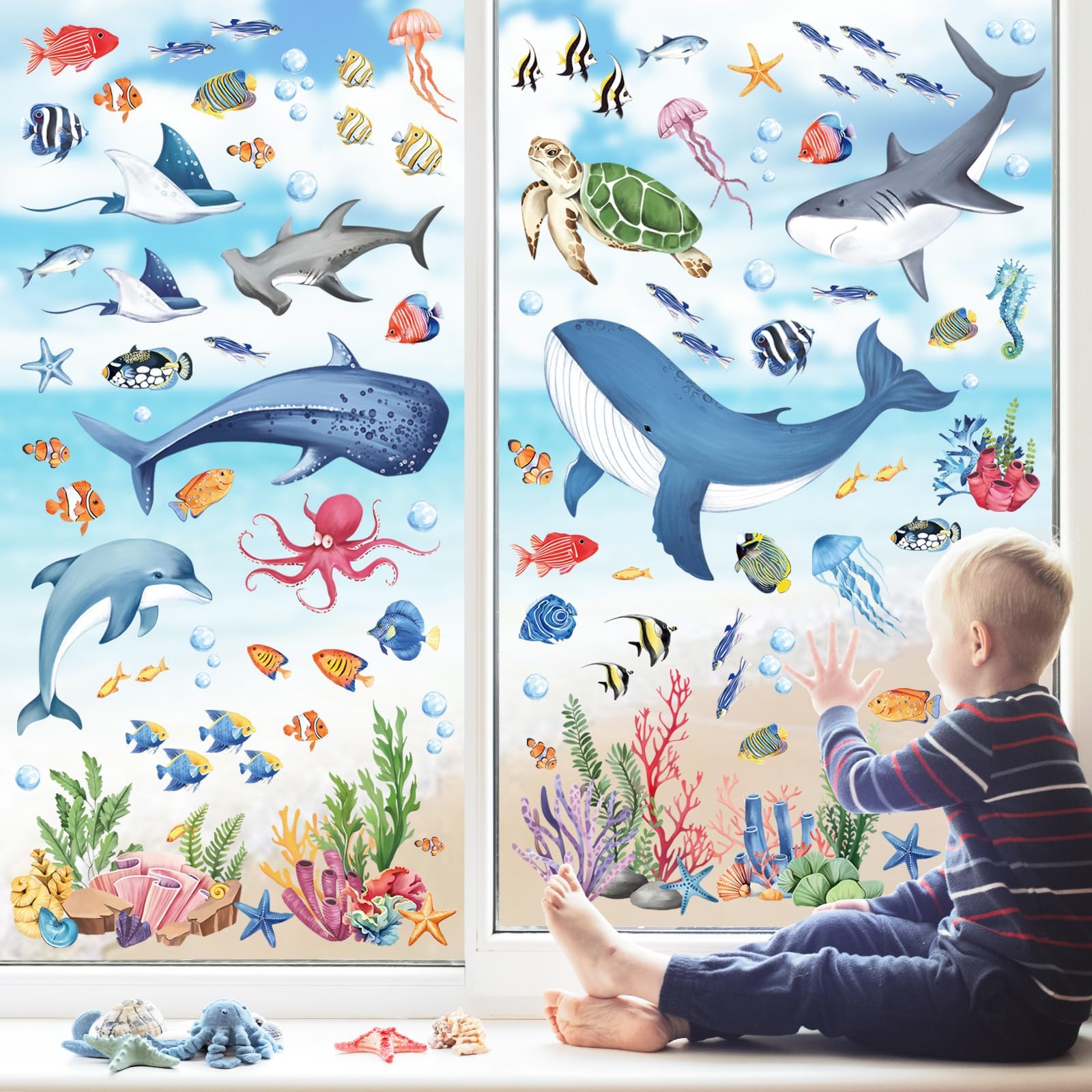 Amazon.com: AnyDesign 9 Sheets Summer Ocean Themed Tropical Fish Window Decals Double-Sided for ...