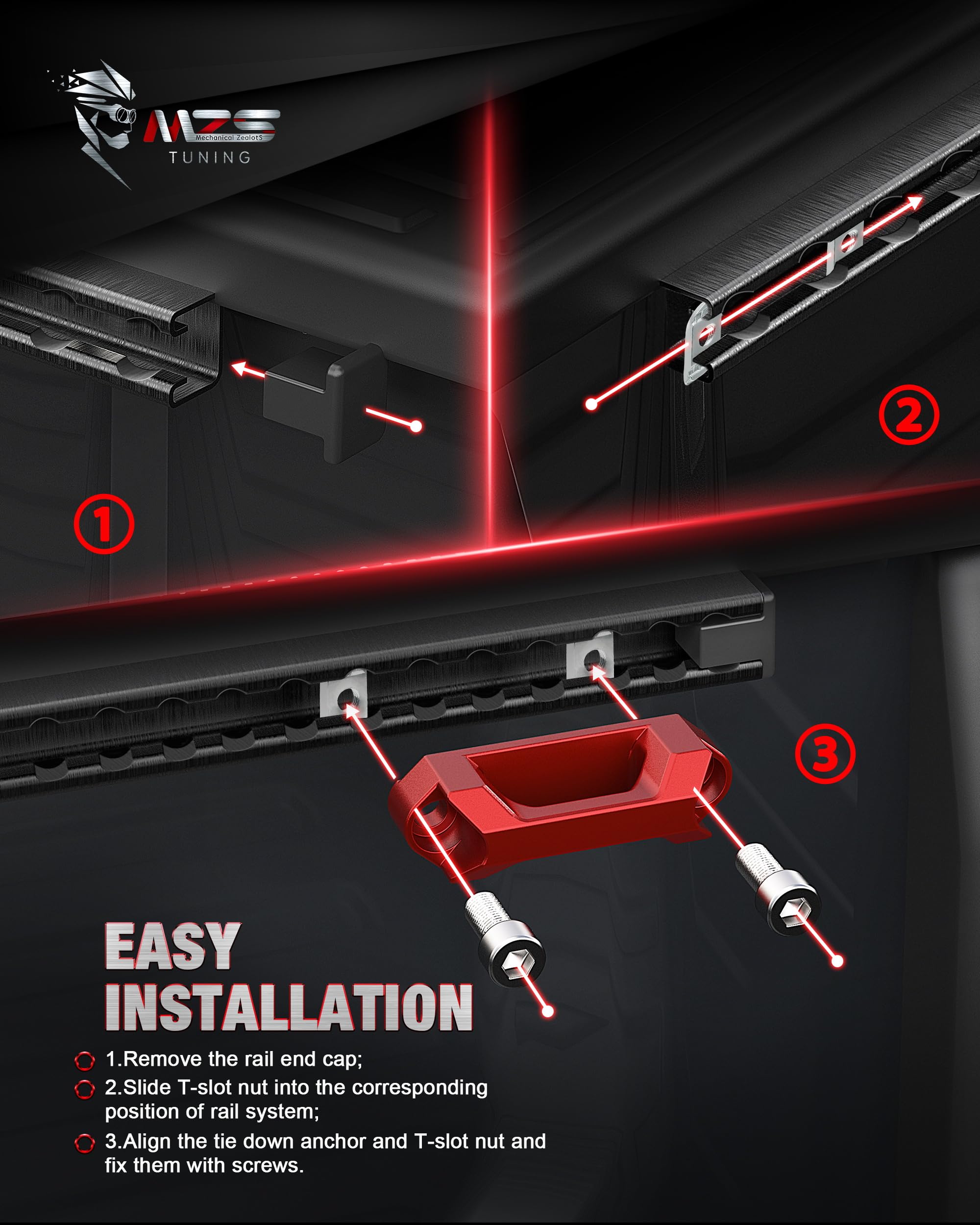 Snapklik.com : MZS Truck Bed Rail Cleats Tie Down Anchors Bolts Nuts ...