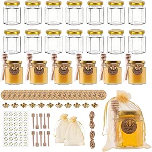 Amazon.com: SZUAH 20 Pack 3 oz Mini Honey Jars with Dipper, Glass Hexagon Honey Jar for Wedding ...
