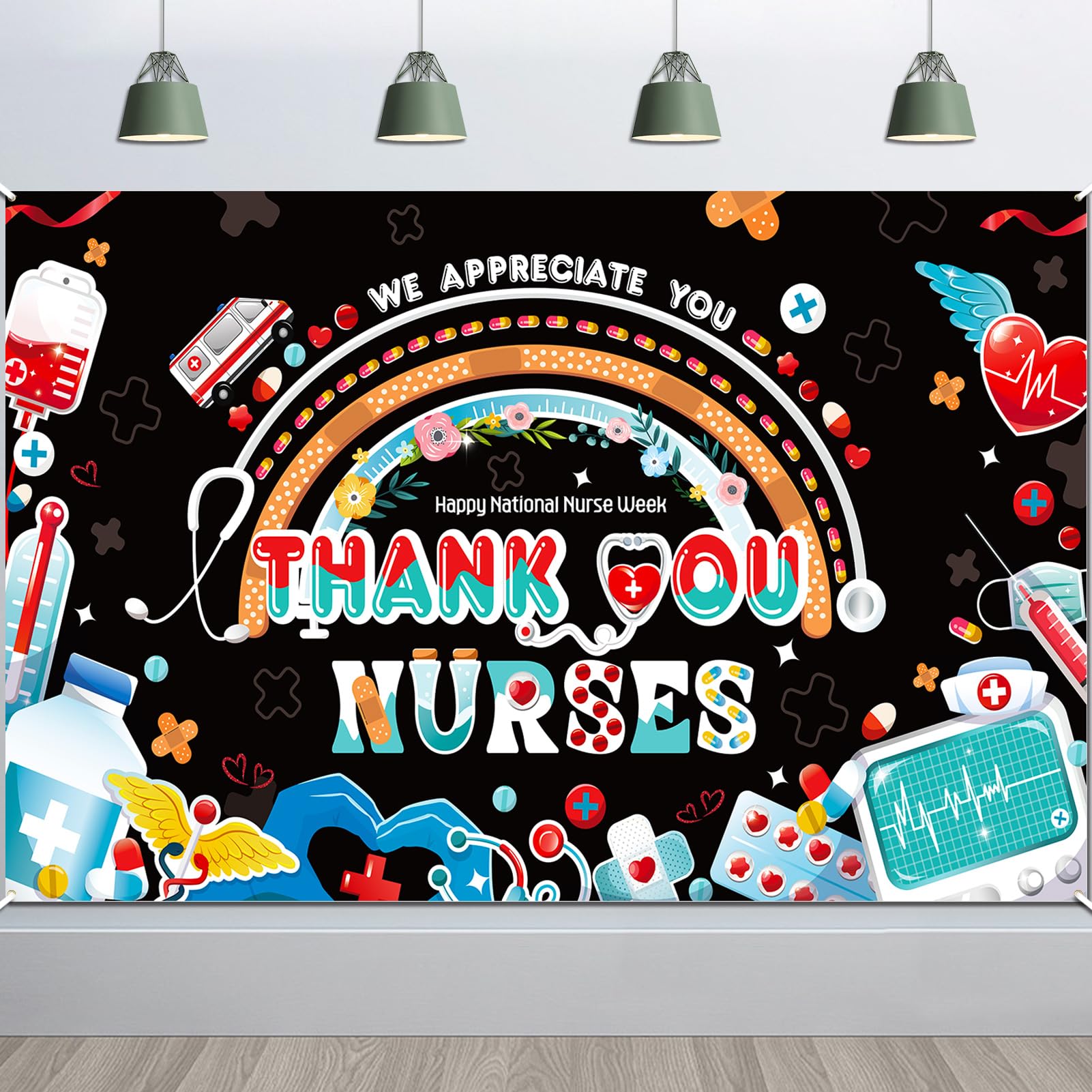 Amazon.com: HOWAF Thank You Nurse Party Decorations Backdrop Banner ...