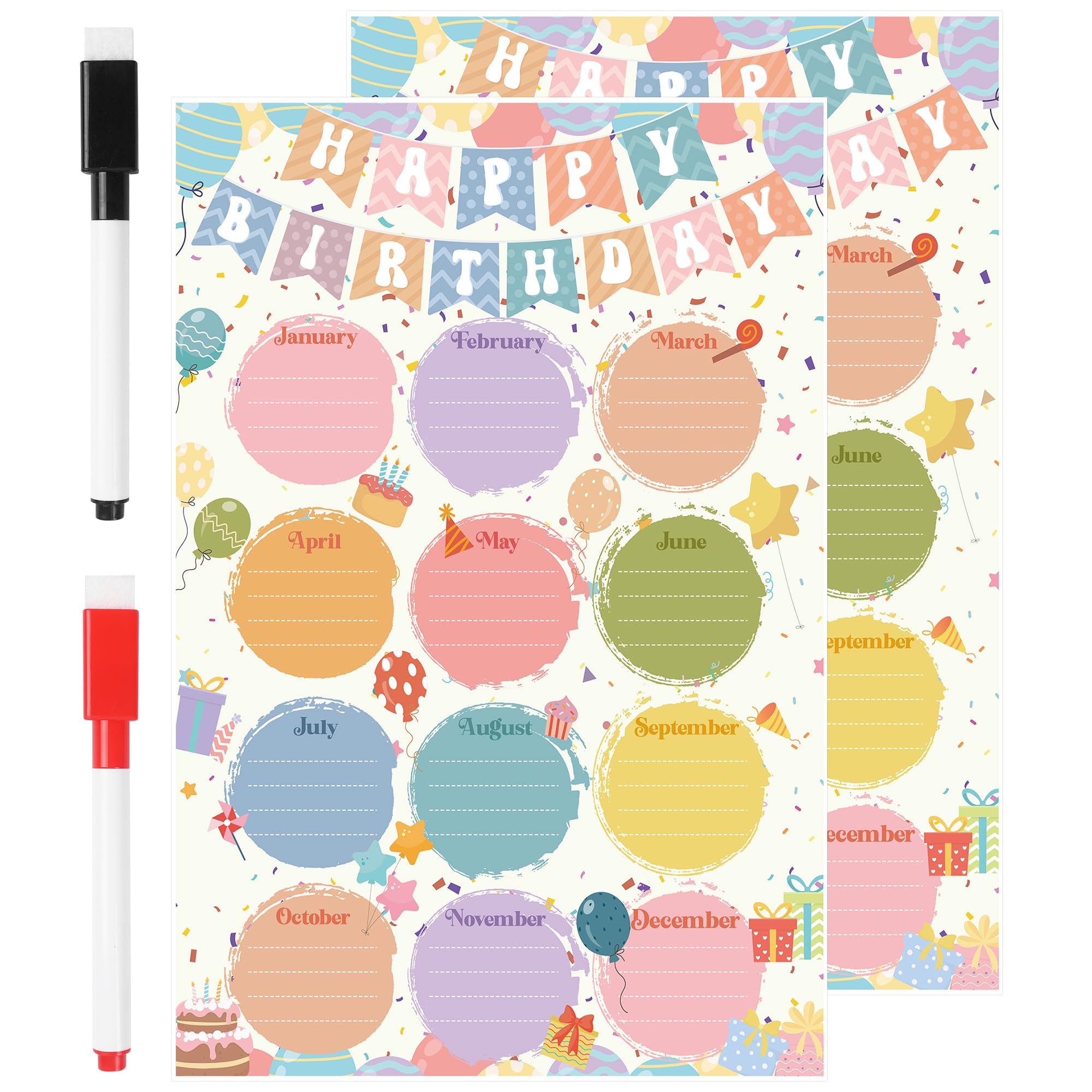 Amazon.com: Happy Birthday Poster for Classroom: 2 Pcs Watercolor ...