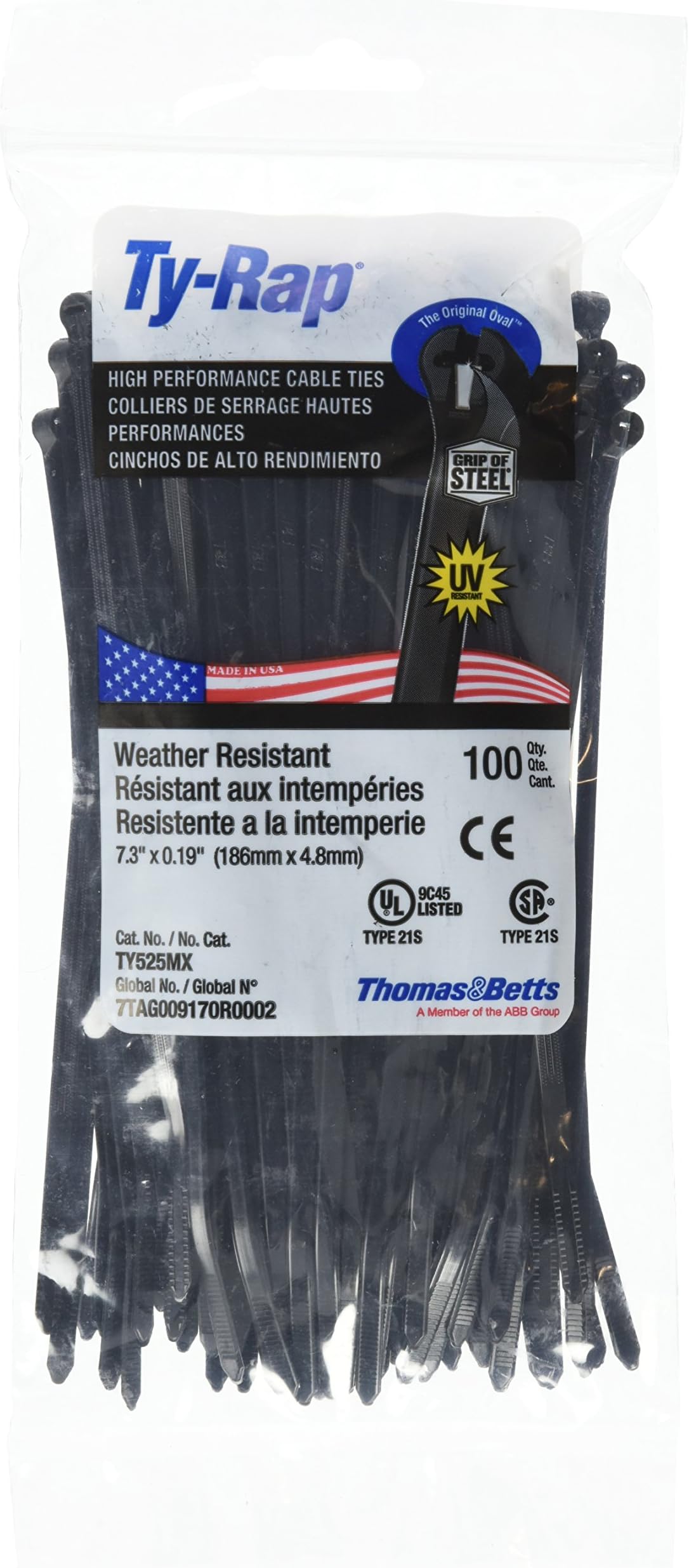 Amazon.com: Thomas & Betts Ty-Rap L-14-120-0-C Cable Tie, Heavy Duty ...