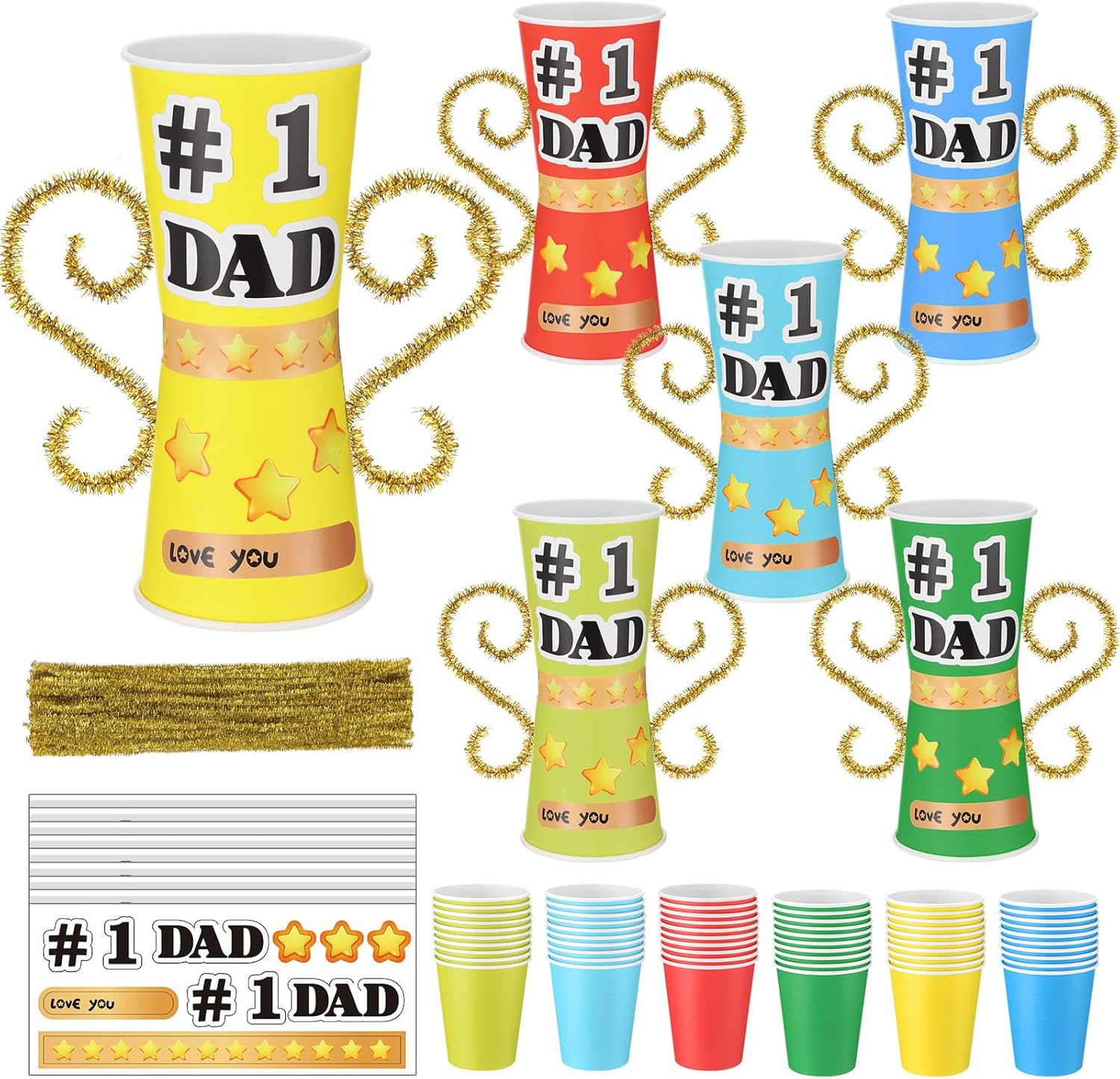 Amazon.com: Hollowfly 30 Sets Father's Day Craft Kits DIY Trophy Thank ...