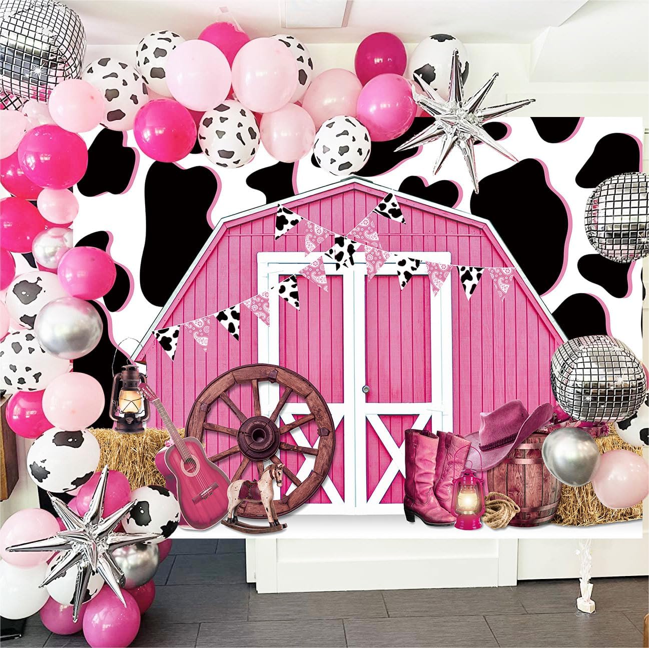HEARKEN – Telón de fondo de vaca de granero rosa de 7 x 5 pies, granja ...