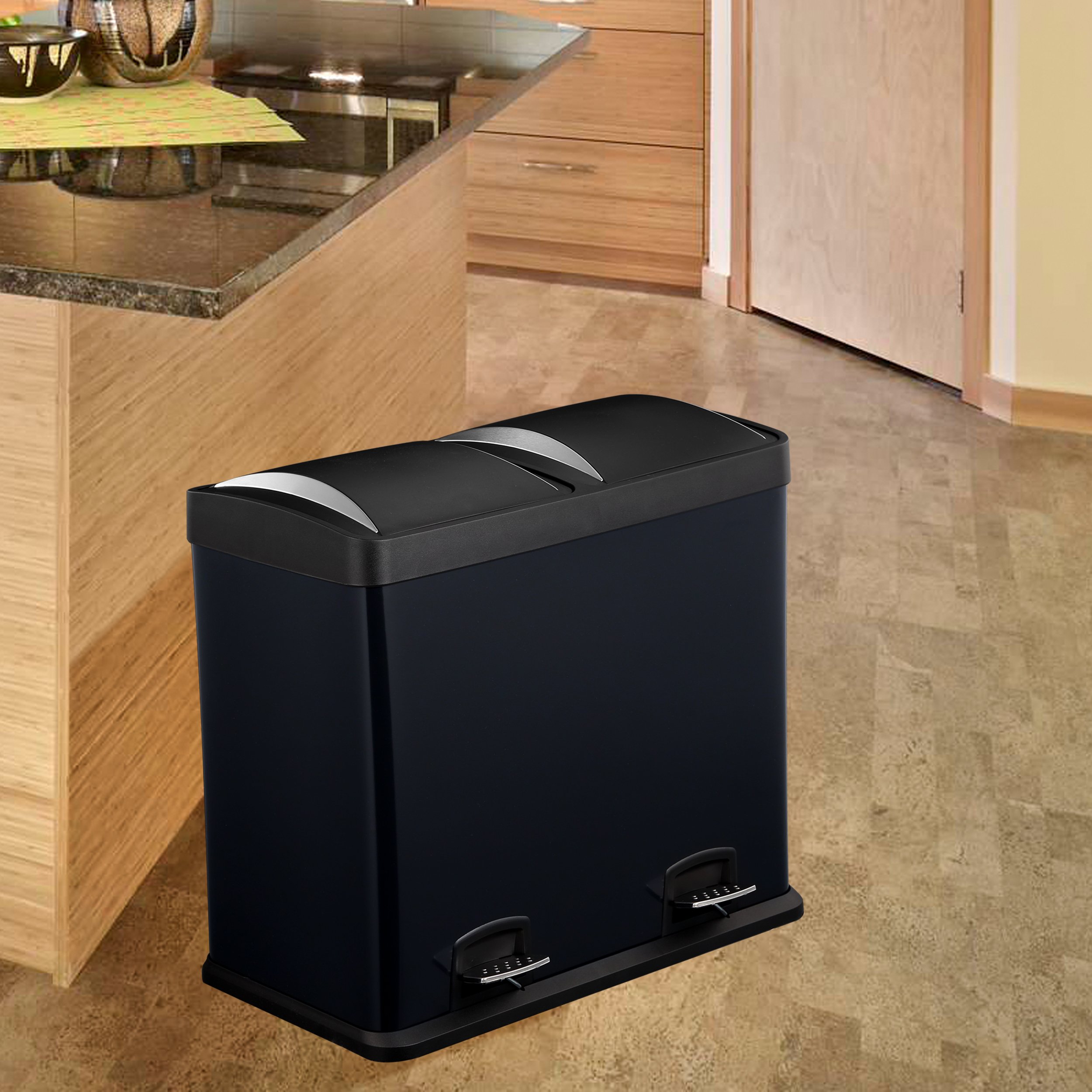 Dual Recycling Bin 48l By Harima Black Rubbish Bin Food | Desertcart ...