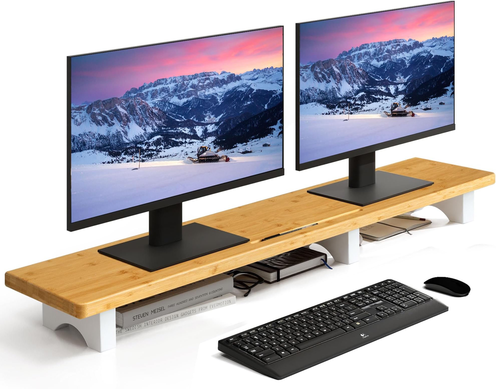 Amazon.com: HCJ Dual Monitor Stand for 2 Monitors, Solid Wood White ...