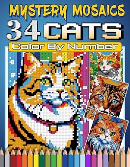 Amazon.com: Mystery Mosaics Color By Number Kitten Cats: 34 Pixel Art ...