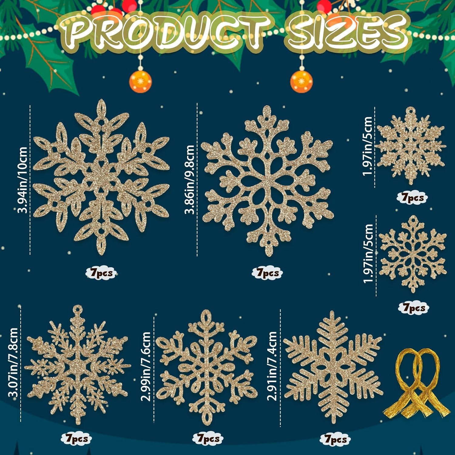 49 piezas de decoraciones de fiesta de Navidad adornos de copo de nieve Champ Glitter copos de ...