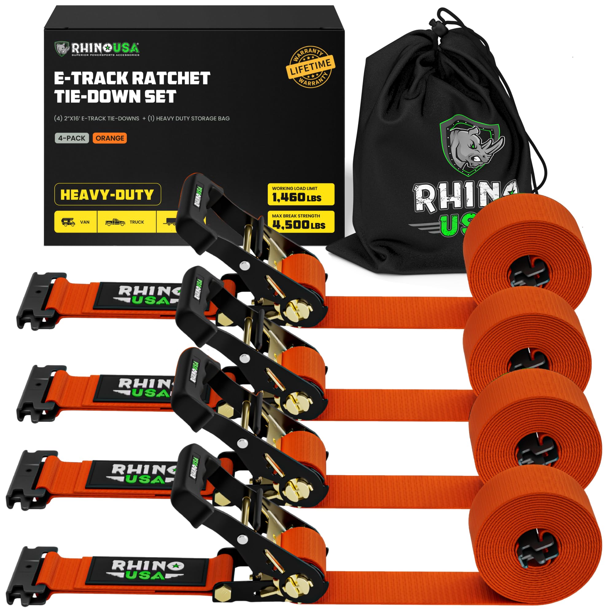 Amazon.com: Rhino USA 2”x16’ Retractable E-Track Ratchet Straps ...