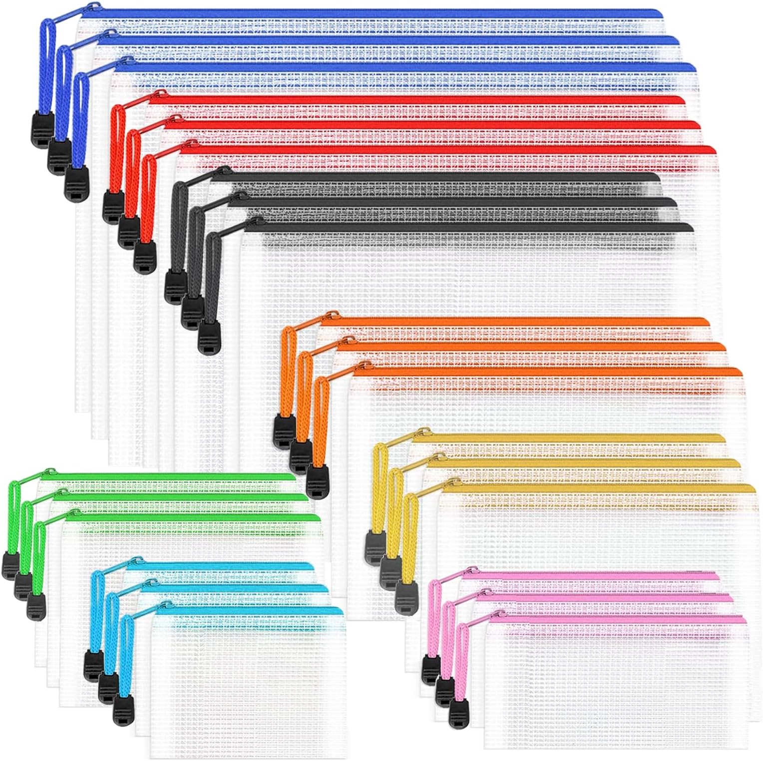 Flow fire Plastic Zip Wallets, 24 Pcs Mesh Zipper File Folders Lock ...
