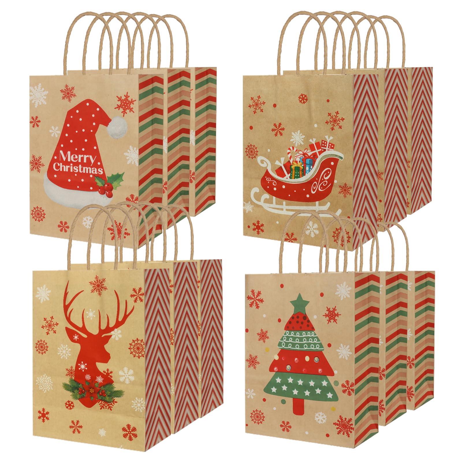 Christmas Kraft Gift Bags, 12Pcs Christmas Bags for Presents, Christmas ...