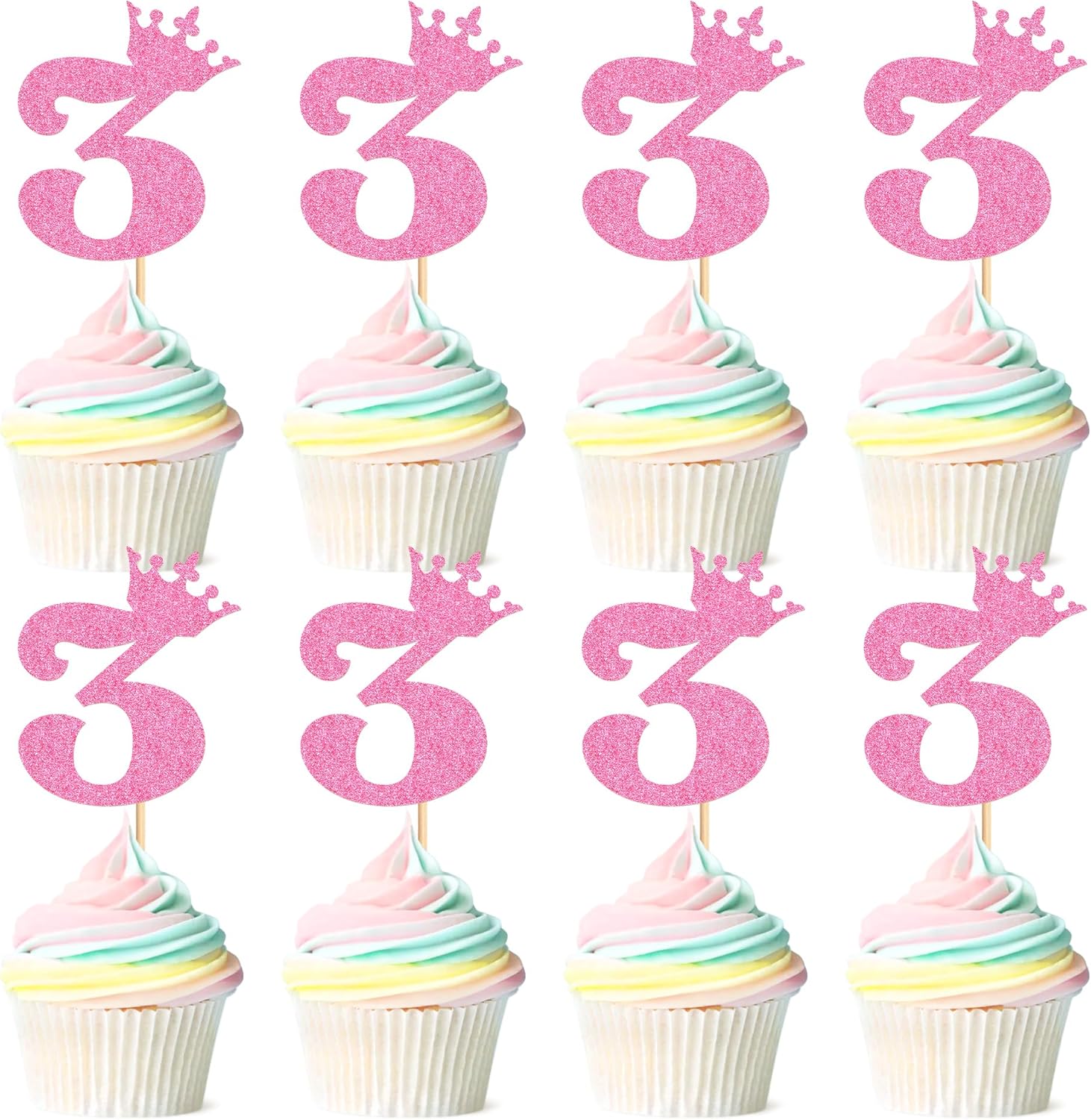 Amazon.com: Ercadio 24 Pack Number 3 Cupcake Topper 3rd Birthday ...