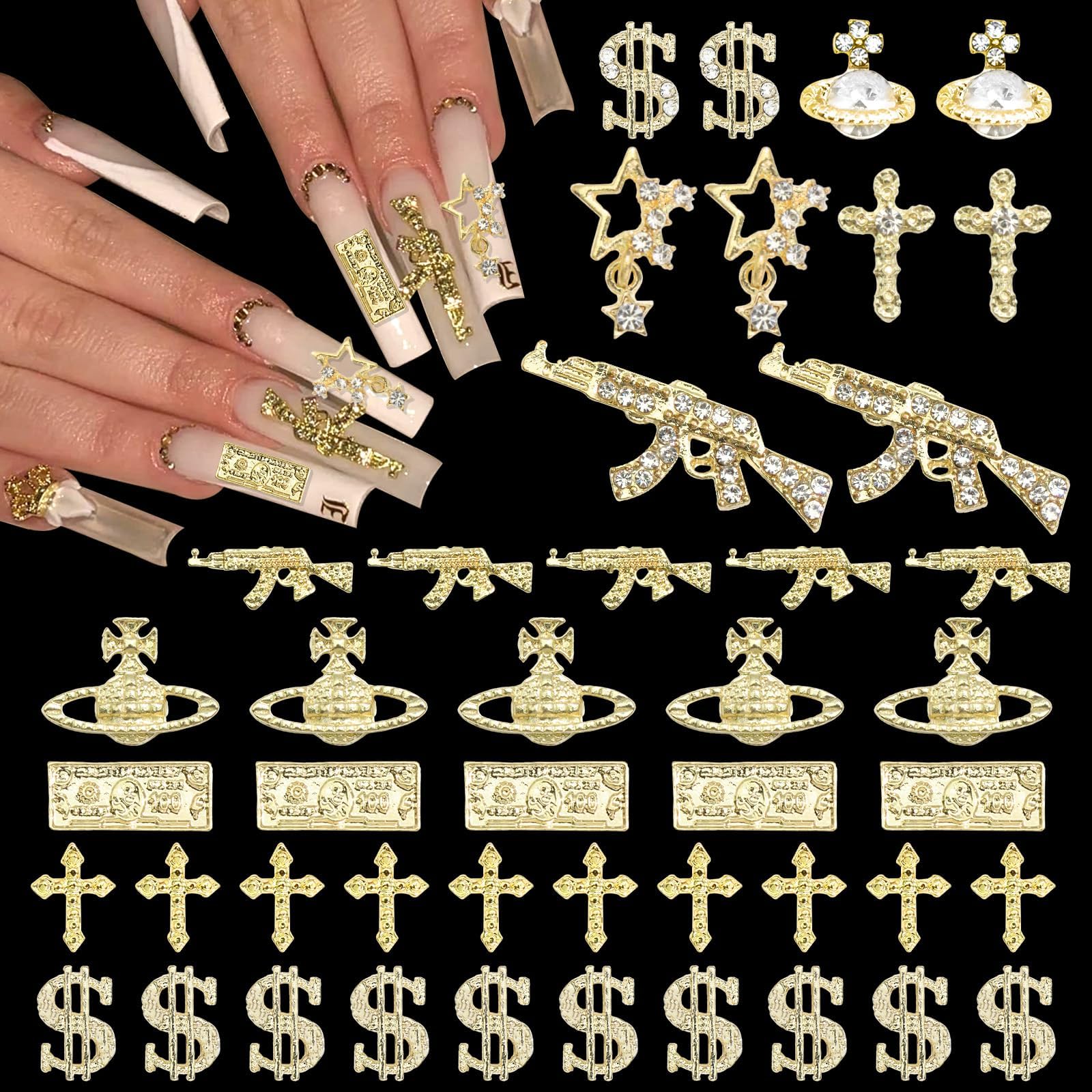 Amazon.com: Punk Style Pink Gun Nail Charms 10PCS - 3D Metal Nail ...