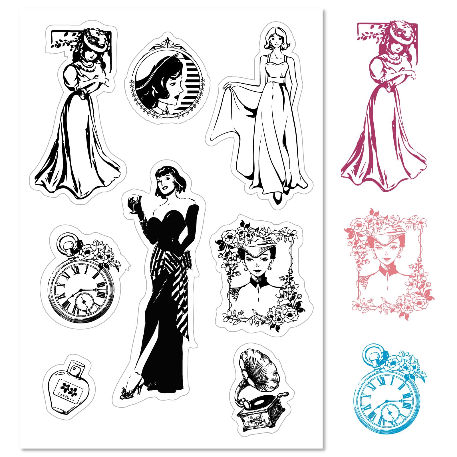 Amazon.com: CRASPIRE Vintage Lady Clear Rubber Stamps Clock Perfume ...
