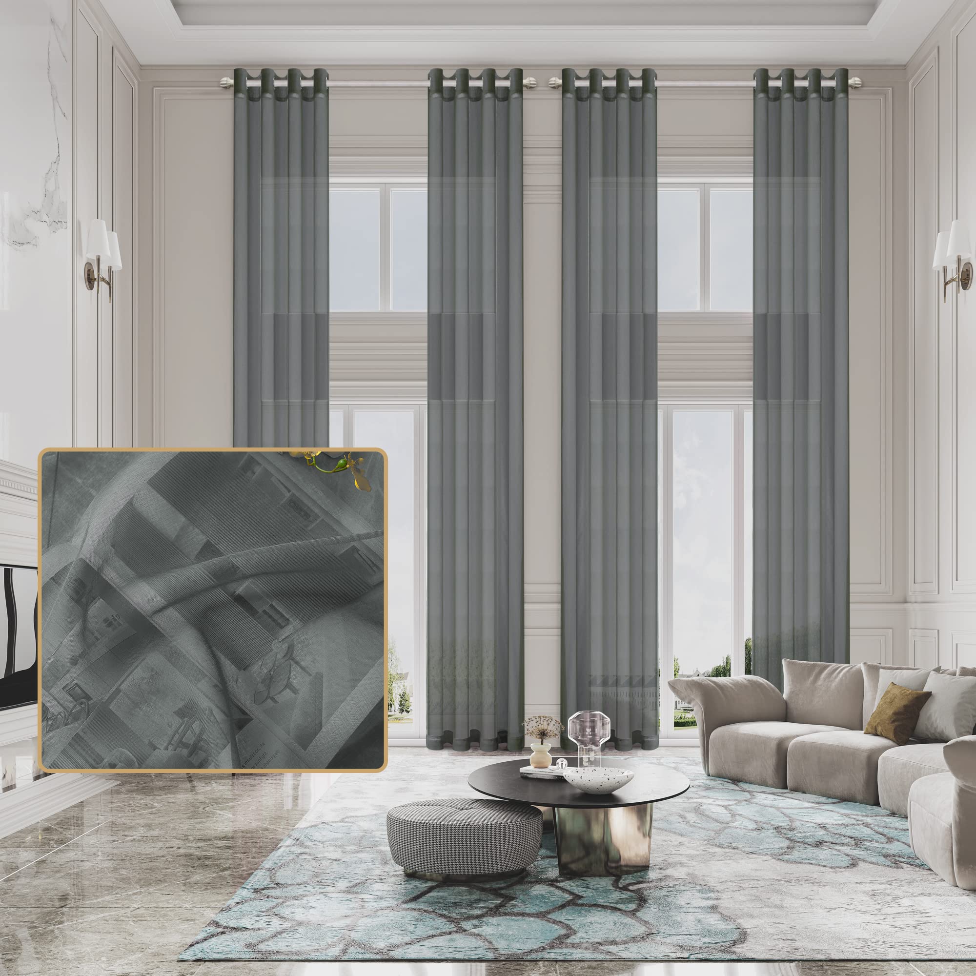 Amazon.com: MAIHER Faux Linen Extra Long Sheer Curtains Grey 156 Inch ...