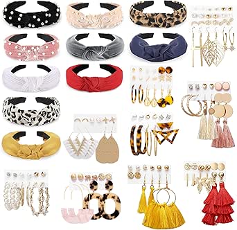 Amazon.com: Funtopia 61 pares de aretes y 10 diademas anudadas, aretes ...